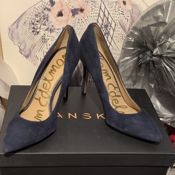 Sam Edelman | Shoes | Sam Edelman Dark Blue Suede Heels | Poshmark